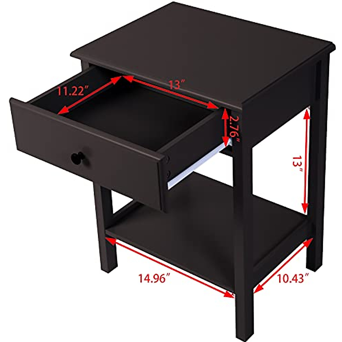 Etnicart - Dark Brown Nighstand 1 Tier Bedside End Table MDF Sofa Side Table 1 Drawer Storage Cabinet Living Room Furniture Easy Assembly 18(W)x14(D)×24(H)in side table bedroom Black skinny end table