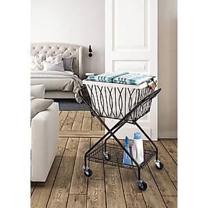 Artesa Verona Collapsible Metal Laundry Cart with Removable Basket & Canvas Bag, 20.5" L x 16.2" W x 13" H, Antique Black
