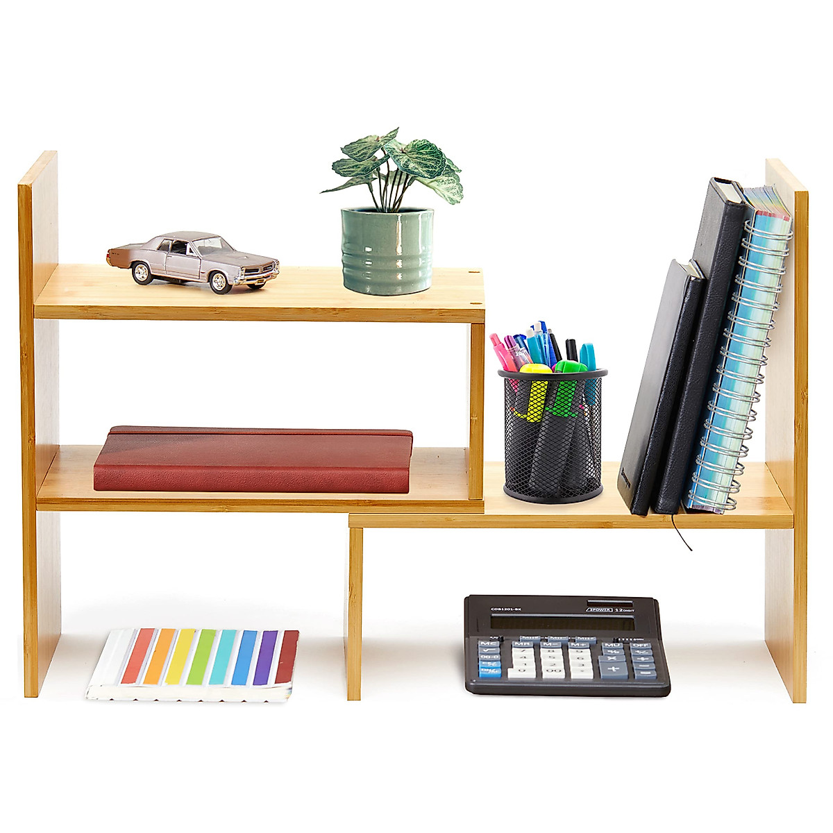 RoyalHouse Natural Bamboo Desktop Organizer, Attractive Design, Stand Shelf for Books, Accessories and More, Home Décor, Ideal Gift for Family & Friends