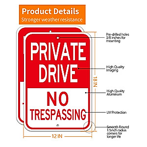 private driveway sign, (2 Pack) 12'' X 18''Private Drive No Trespassing Sign, Rust Free Heavy Duty Aluminum Private Road Reflective Warning Signs,Easy to Mount,Outdoor use