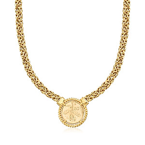 Ross-Simons Italian 18kt Gold Over Sterling Replica Lira Coin Byzantine Necklace. 18 inches