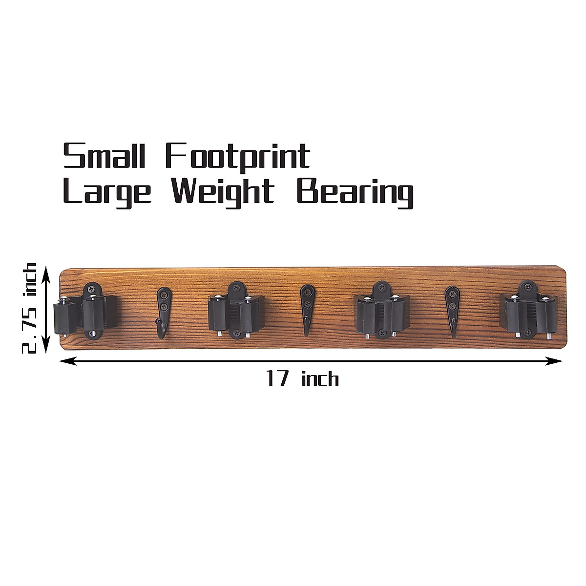 2 Pack Mop and Broom Holder Wall Mount Solid Wood Broom Rack Wall Mount 4 Positions 3 Hooks for Home, Kitchen, Garden, Tools, Garage Organizing, Cleaning Supplies Organizer Indoor Outdoor