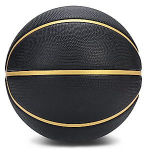 Dakapal Rubber Basketball Size 5 for Teens Adults Indoor Outdoor Basketballs for Game Gym Training Competition Sports Streetball Gift for Boys Girls Youth (Black&Gold/Deflated)