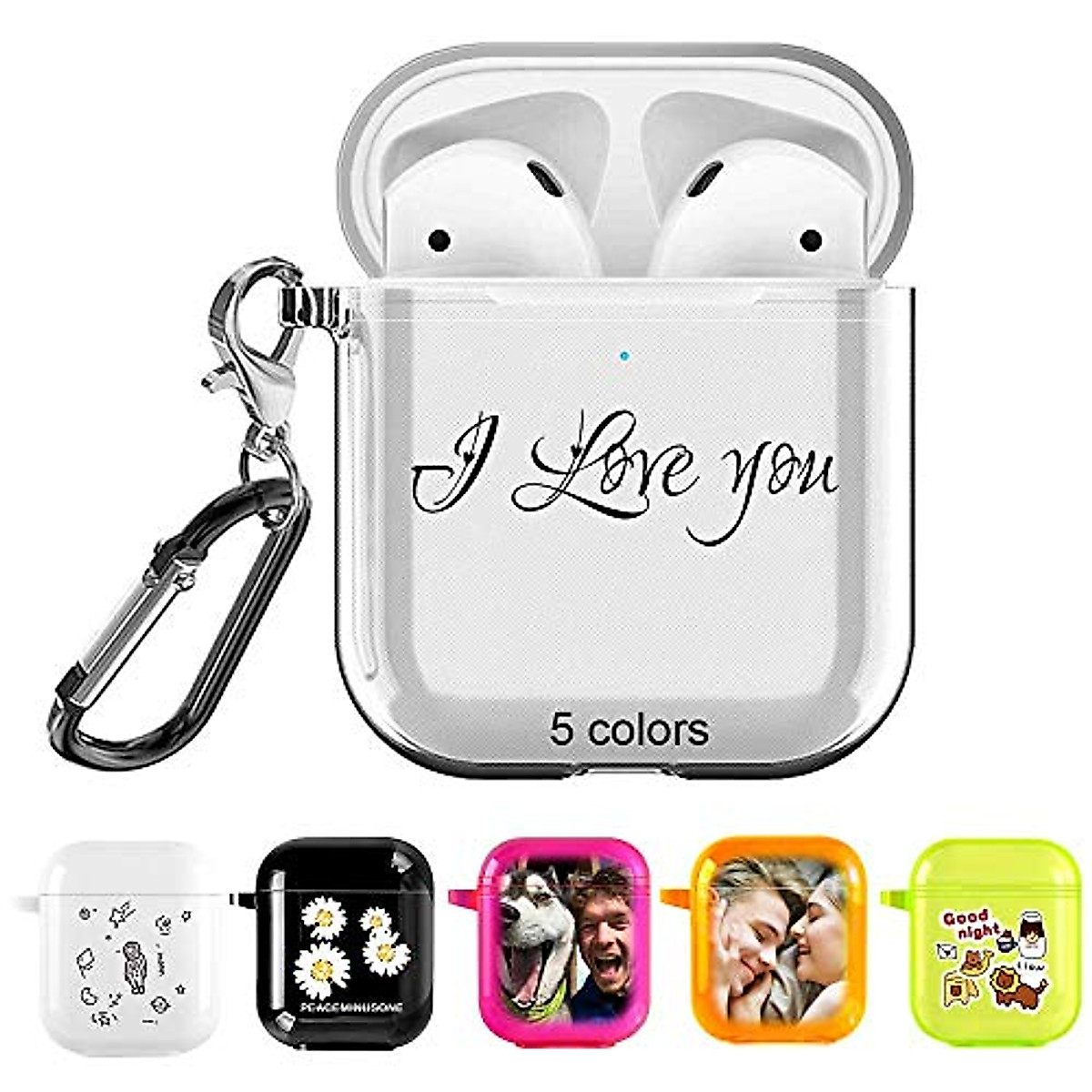 Custom AirPods Case for Apple AirPod 2 and 1, Shock Soft Absorption Clear TPU Cover, Customized Name Clear Airpod Cases with Keychain