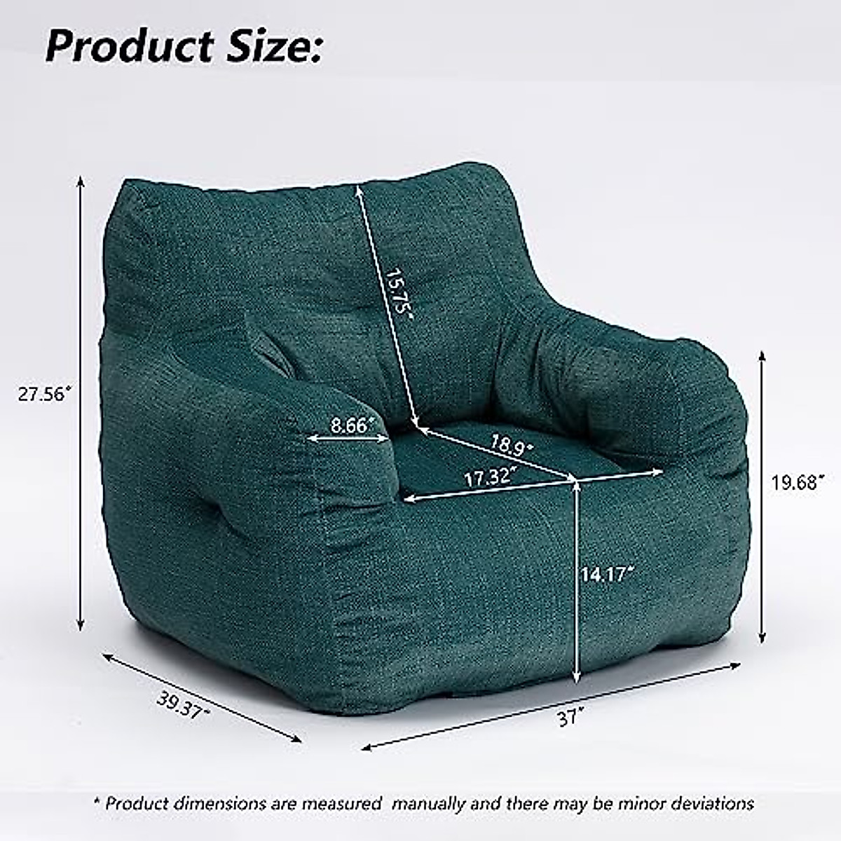Recaceik Bean Bag Chairs, Soft Cotton Linen Bean Bag Chair with Filler, Fluffy Lazy Sofa, Comfy Cozy BeanBag Chair with Memory Foam for Small Spaces, Bedroom, Living Room, Dorm, Teal