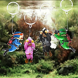 Philbinden 4 Pcs Floating Fish Tank Decorations Aquarium Décor Cute Little Diver Floating Around Freely Aquarium Accessories(Purple, Black, Green, Blue)