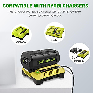 ARyee 40V 6.0Ah OP4050A Replacement for Ryobi 40V Lithium Battery OP4040 OP4015 OP4026 OP40201 OP40261 OP4030 OP40301 OP40401 OP40501 OP40601 Cordless Power Tool