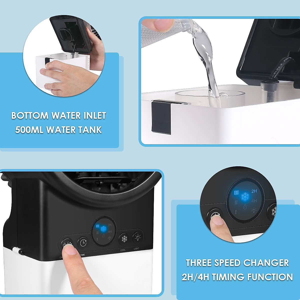 YouGottaIt Portable Air Conditioner, Rechargebable Evaporative Air Cooler with Humidifier, Timing & Oscillation Function, Personal Air Conditioner Fan for Small Room Office Camping Car Bedroom, White