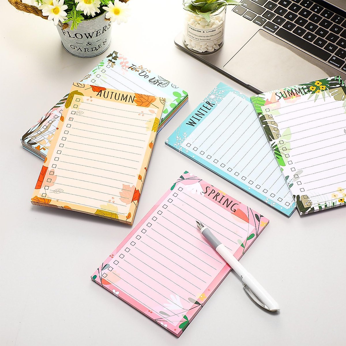8 Pack 400 Sheets To Do List Notepad Floral Notepad Spring to Do List Planner Summer Daily to Do List Notepads Seasonal Daily Checklist Notepads Memo Pad Grocery List(Spring, Summer, Fall, Winter)