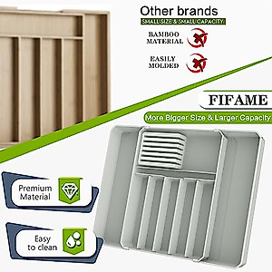fifame Silverware Drawer Organizer, Expandable Kitchen Utensil Organizer, Larger Capacity Flatware and Cutlery Tray, Multi-Purpose Drawer Storage for Kitchen, Dressing Table, Office, Bathroom, (Grey)
