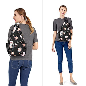 MOSISO Sling Backpack, Multipurpose Travel Hiking Daypack Camellia Rope Crossbody Shoulder Bag, Black