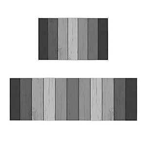 Kitchen Mat 2PCS, Retro Rustic Wood Grain Black White Gray Kitchen Rugs for Kitchen Organization, Anti-Fatigue Kitchen Floor Mats Non-Slip Kitchen Decor Runner Rug, Room Decor Standing Desk Mats