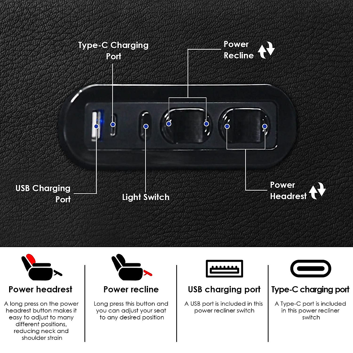 Weilianda Home Theater Seating Top Grain Leather Loveseat Recliner Chair Dual Power Movie Gaming Sofa Electric Headrest with Tray Table Type-C USB Charge (Row of 3 Loveseat Right, Black)…