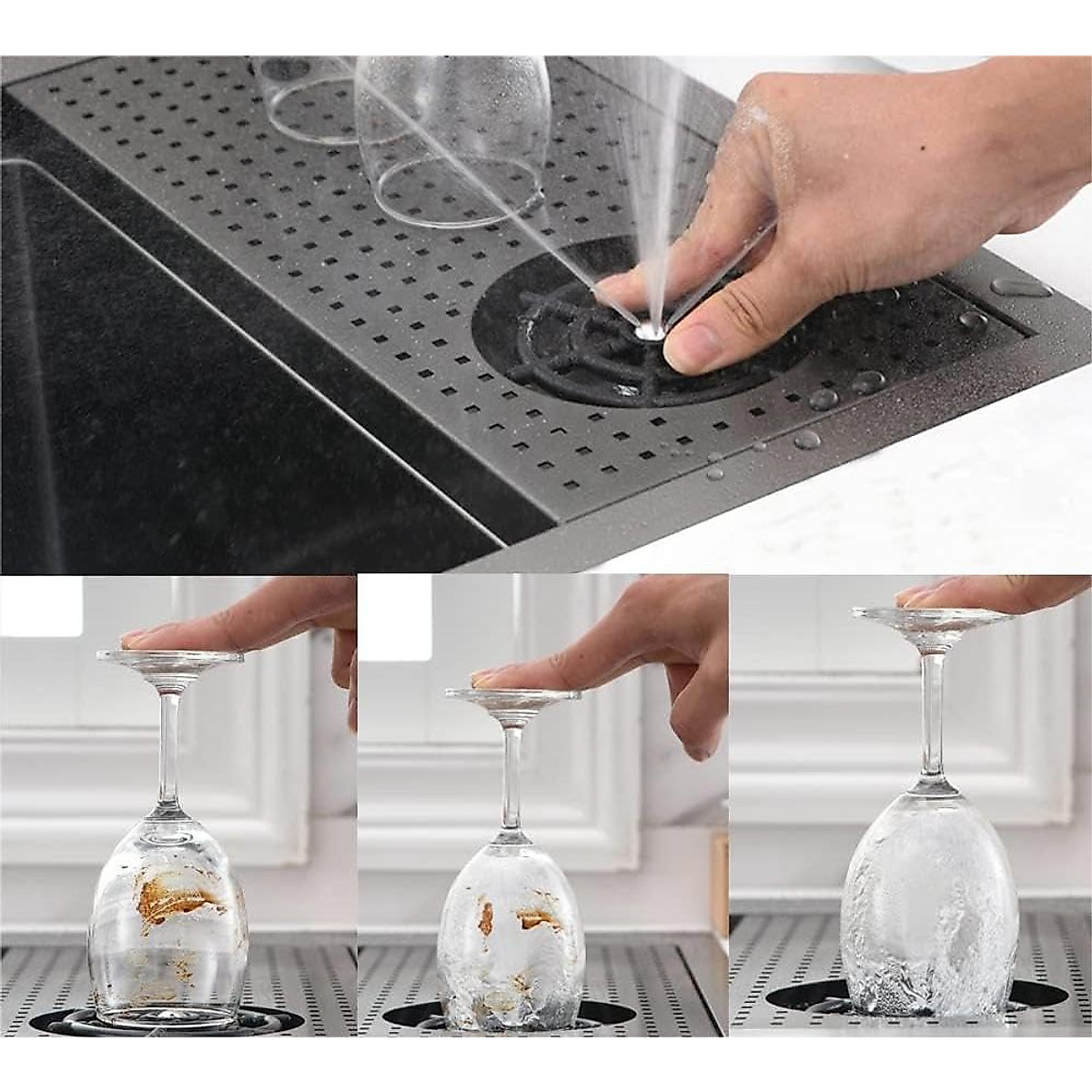 BRONSTARZ 24 Inch Nano Black Undermount Hidden Bar Sink with Glass Rinser 24x14 Stainless Steel Undermount Workstation Sink Bar Prep Sink 16 Gauge Single Bowl Undermount Kitchen Sink with Cup Washer