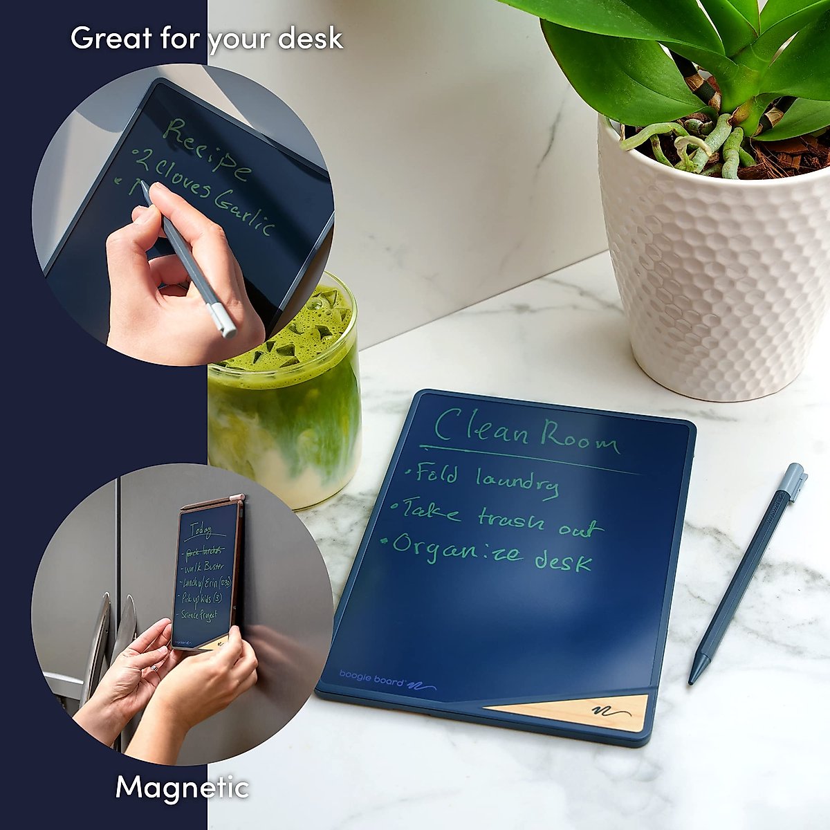 Boogie Board VersaBoard Authentic Reusable Home & Office Organization Notepad with 8.5” LCD Writing Tablet, VersaPencil Stylus, Instant Erase & Built-in Magnet & Portrait/Landscape Kickstand (Gray)