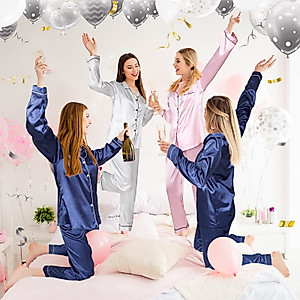 Unittype Women Silk Pajama Set Long Sleeve Silk Sleepwear Satin 2 Pcs Classic Button Down Pajamas for Bride Wedding Party (White, L)