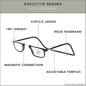 Clic Magnetic Reading Glasses for Men or Women, Computer Readers, Executive (M-XL, Black, 1.50 Magnification)