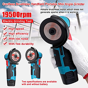 Weytoll Mini Angle Grinder, 19500rpm Electric Grinding Tool Mini Grinder Handheld Cutter,with 1pcs 12V 3900mAh Battery & 2pcs Discs for Cutting Polishing Ceramic Tile Wood Stone Steel