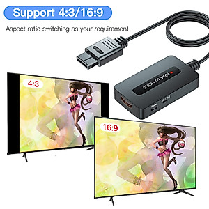 Kirolle N64 to HDMI Cable Converter Supports 4 : 3 and 16 : 9 HDMI Output Switch, HDMI Cable for N64, Nintendo64 to HDMI Converter Compatible with Nintendo 64/ Super SNES/NGC