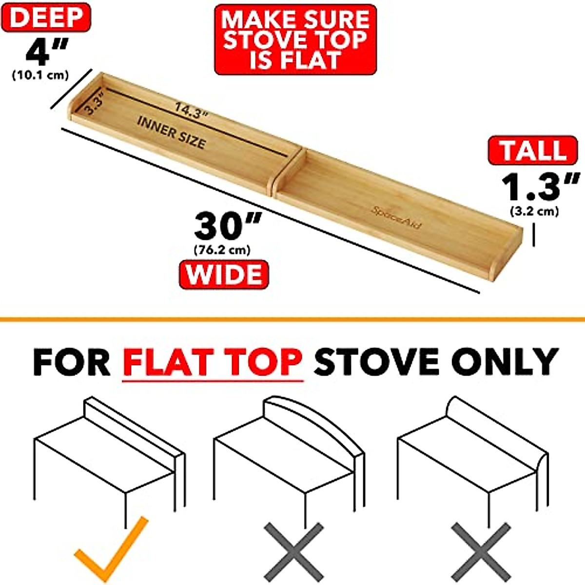 SpaceAid Bamboo Stove Top Magnetic Shelf with Labels, Kitchen Organizer Over the Stove Spice Rack, Magnetic Over Oven Organization Shelf (Natural, 2 Pack 15", Up to 30" Length)