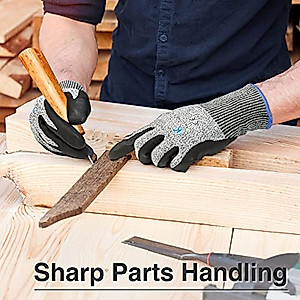 Cut Resistant Gloves, MicroFoam Nitrile Coated, ANSI Cut level A3,Superior Grip Performance,Durable, Safety Work Gloves For Men and Women, Ideal for General Duty Work, KG21NB, 2 Pairs Grey, Large