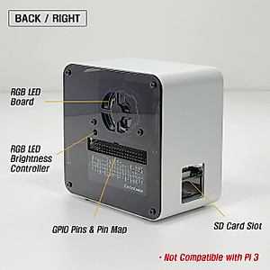 ElectroCookie Raspberry Pi 4 SATA SSD Support Case, Aluminum Mini Tower Case with Cooling Fan and Color Changing Ambient Light (Silver & Black)
