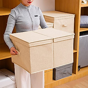 Futureskyfish Collapsible Storage Bins with Lids Closet Storage Bins Fabric Storage Bin with Lid Extra Large Storage Bins with Lids Clothing Sto Beige