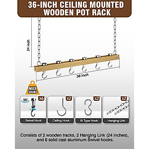 Cooks Standard NC-00269 Standard, Single Bar, 36-Inch Ceiling Mounted Wooden Pot Rack, Brown