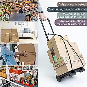 Acroma Folding Luggage Cart with 2 Elastic Ropes, 77 lbs Portable Hand Truck, 2-Wheeled Utility Dolly Cart Ideal for Travel, Moving, Shopping, Office Use and More