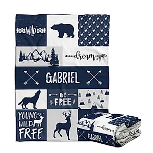 MeMate Personalized Woodland Baby Blankets, Baby Woodland Blanket Custom Name, Deer Baby Blankets for Boys Girls, Baby Bear Wolf Blanket for Baby Shower Newborn Infant Son Toddlers
