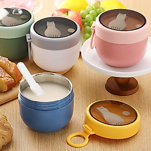 Sunnyray 21 oz Seal Tight Overnight Oats Container with Lid and Spoon Stainless Steel Overnight Oats Jars Reusable Leak Spill Proof Oatmeal Travel Container for Cereal Milk Vegetable Salad (4 Pcs)