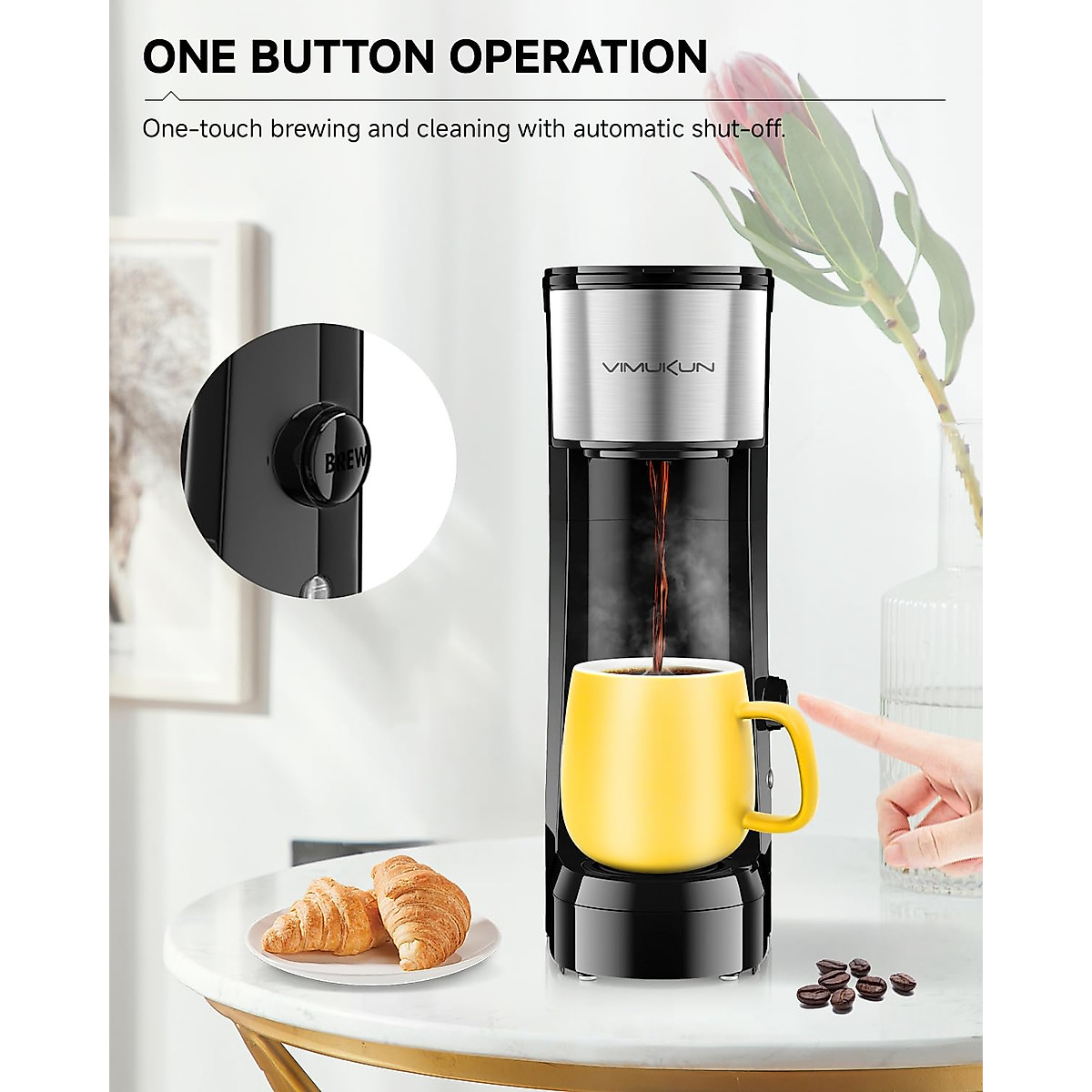 Vimukun Single Serve Coffee Maker Coffee Brewer Compatible with K-Cup Single Cup Capsule, Single Cup Coffee Makers Brewer with 6 to 14oz Reservoir, Tall Size KCM010A (Black)