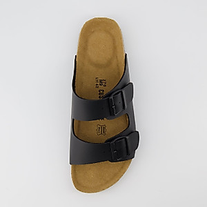 CUSHIONAIRE Men's Lane Cork footbed Sandal with Adjustable Buckle Straps +Comfort, Black Nappa 8