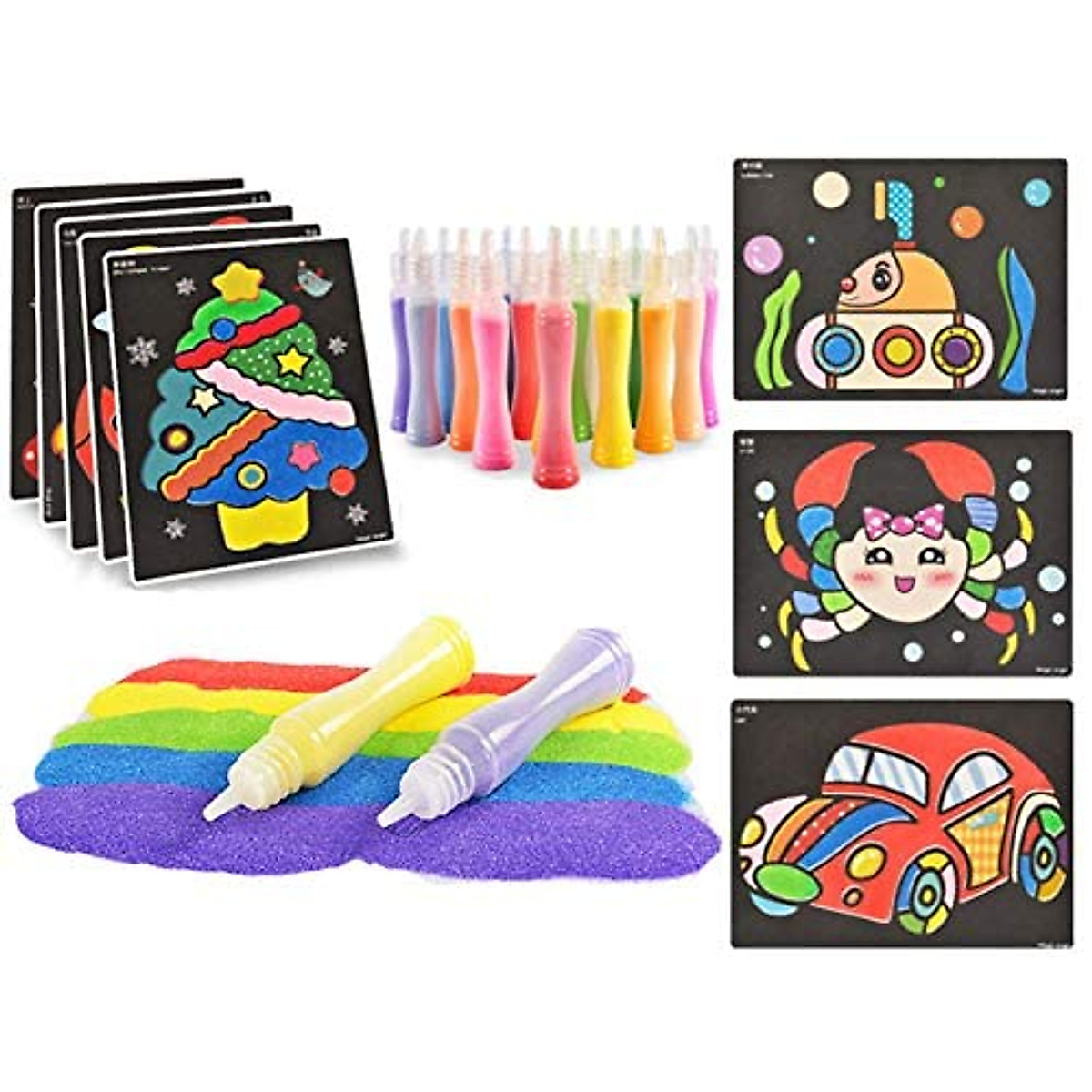 Mistari Peel and Sand Art Kits Sheets for Kids with 27 Sheets Sand Art Painting Cards and 2 Pcs Scratch Sticks Crafts (18 Colors+27 Sheets)