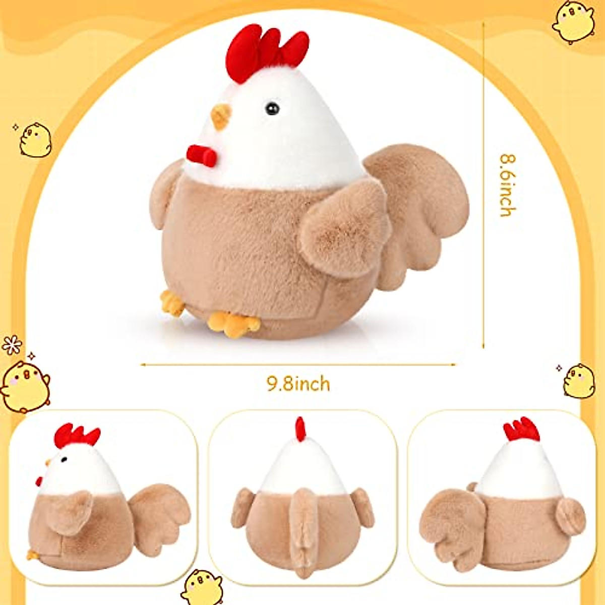 Skylety Chicken Stuffed Plush 8.6 Inch Cute Rooster Plushie Chicken Stuffed Animal Fluffy Stuffed Animals Toys Chicken Presents for Graduation Most People(Cute Style)