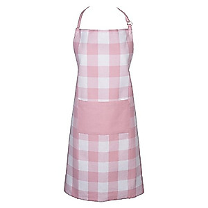 DII Unisex Buffalo Check Kitchen Collection, Classic Farmhouse Chef Apron, One Size, Pink &White