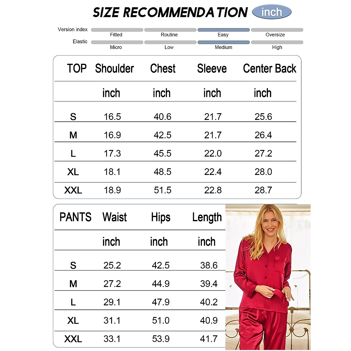 SWOMOG Women Pajamas Matching Pajamas Set Silk Satin Men Pj Set Long Sleeve Button Down Sleepwear 2 Pcs Loungewear Deep Wine Red Medium