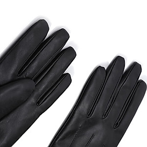 Harssidanzar Womans Leather Gloves,Winter Warm Fleece Lining Touchscreen Texting Warm Driving Lambskin Leather Gloves GL018,Black, Size M