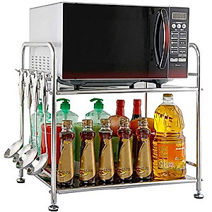 JF-XUAN Kitchen Shelf Kitchen shelf DoubleLayer Stainless Steel Microwave Oven Rack Kitchen Racks Spice Rack 59 * 37 * 35cm