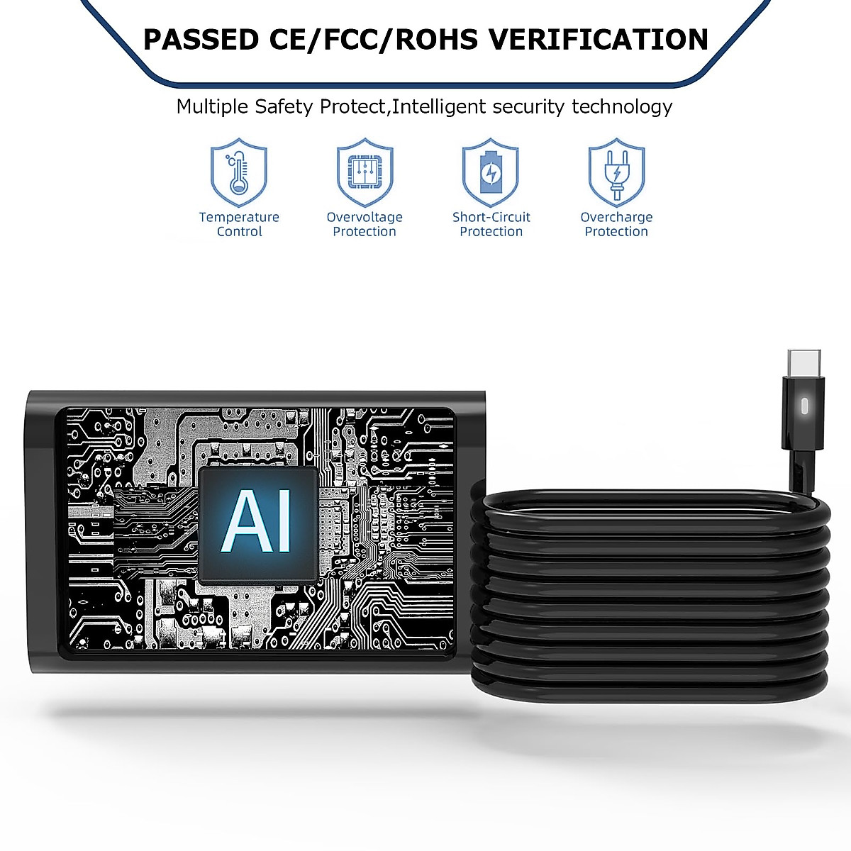 65W USB-C Laptop Charger Compatible for Dell Latitude 7410 7420 7400 5520 7320 5420 5320 5300 5285 5290 2in1,XPS 13 9350 9370 9360 9300 9305 9310 7390, Chromebook 3380 5190 Type C Fast Charging