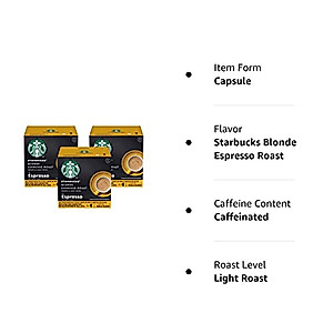 Dolce Gusto Starbucks Coffee, Blonde Espresso Roast, 12 Count, Pack of 3 (Total 36 count)