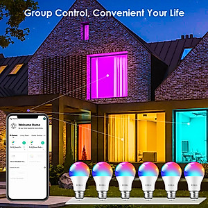 OHLUX Smart WiFi & Bluetooth Alexa Light Bulbs, 10W (100W Equivalent) Color Changing Light Bulbs with Music Sync, Work with Alexa Google Home Siri, A19 E26 900LM 4Pack