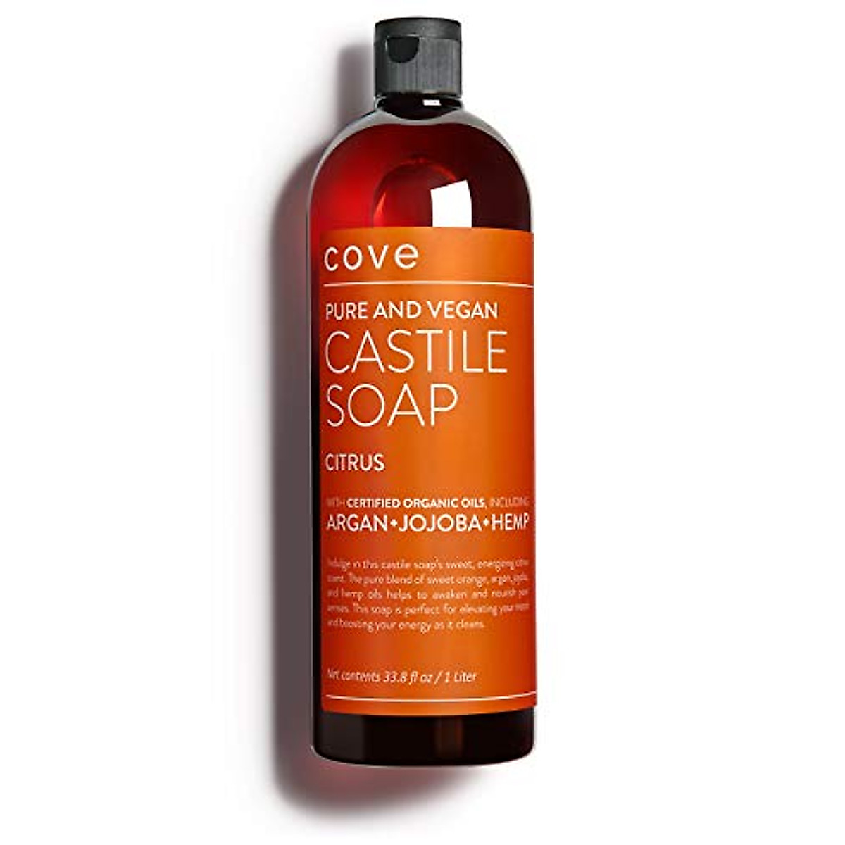 Cove Castile Soap Citrus - 1 Liter / 33.8 fl oz - Organic Argan, Jojoba, and Hemp Oils