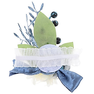 hobbyme 2Pcs Rose Wrist Corsage Wristlet, Blue White Pink Corsage and Boutonniere Set, Artificial Flower Wrist Corsage with Ribbon