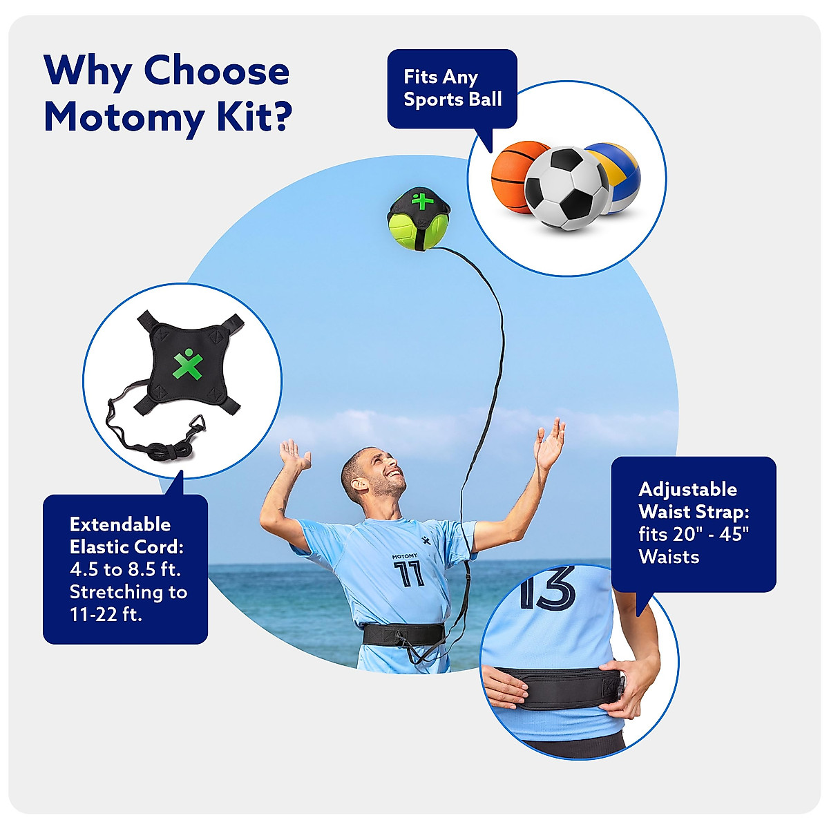MOTOMY Volleyball Training Equipment Aid 'Volleypal' – Solo Volleyball Equipment for Practicing Serve, Spike, Set & Pass; Volleyball Practice Equipment Gift for Beginners & Experts (Volleypal Pro)
