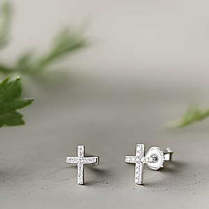 NATALIA DRAKE Tiny Cross Screw Back 1/10 Cttw Diamond Stud Earrings for Women in Rhodium Plated 925 Sterling Silver Cartilage Earring for Second Hole Piercing