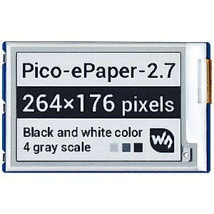 Waveshare 2.7inch E-Paper Display Module for Raspberry Pi Pico, 264×176 Resolution Black/White Two-Color E-Ink Screen, SPI Interface 4 Grayscale，with Three User Buttons for Easy Interacting