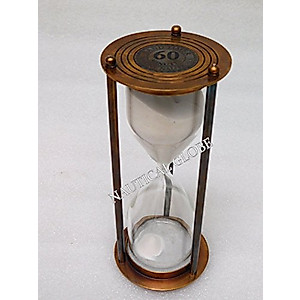 KHUMYAYAD 60 min brass sand timer brown antique finish, fully hand made vintage antique brass replica sand timer sand clock hour glass maritime nautical vint