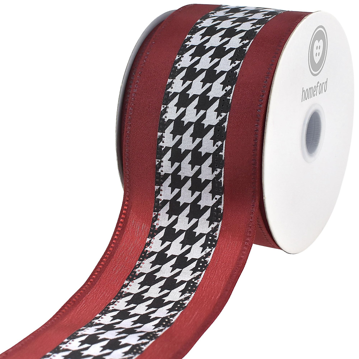 Black/Red Houndstooth Crimson Polyester Ribbon, 10 Yards, 2-1/2-inch