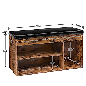 HOOBRO Shoe Storage Bench with Padded Cushion, Entryway Bench with Flip-Open Storage Box and Adjustable Shelf, Shoe Rack with Hidden Compartment, for Entryway, Living Room, Rustic Brown BF40HX01